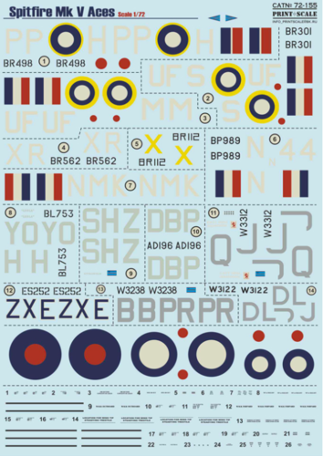 Print Scale 72-155 Spitfire Mk V Аces