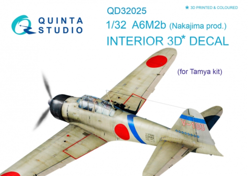 Quinta Studio QD32025 A6M2b (Nakajima prod.) 3D-Printed & coloured Interior on decal paper