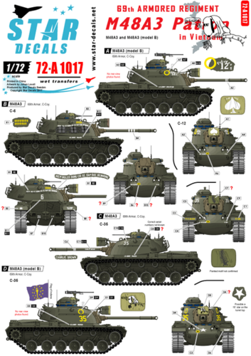 Star-Decals 72-A1017 M48A3 Patton. 69th Armored Regiment in Vietnam.