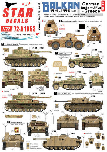 Star-Decals 72-A1053 Balkan WW2 # 3. German tanks and AFVs in Greece after 1941. Including Sturm-Division 'Rhodos'.