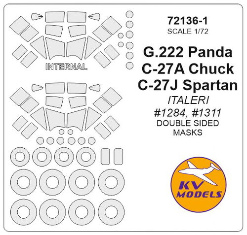 KV Models 72136-1 G.222 Panda / C-27A Chuck / C-27J Spartan / (ITALERI) - Double sided + wheels masks