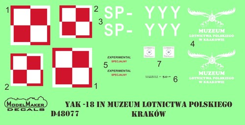 Model Maker Decals D48077 Yak-18 SP-YYY decal + mask