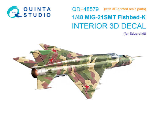 Quinta Studio QD+48579 MiG-21 SMT Fishbed-K - 3D-Printed & Coloured Interior on Decal Paper with 3D-printed Resin Parts (for Eduard Kits)