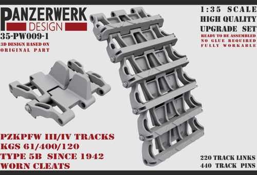 Panzerwerk Design 35-PW009-1 PzKpfw III/IV Tracks KGS 61/400/120 Type 5B, Since 1942, Worn Cleats