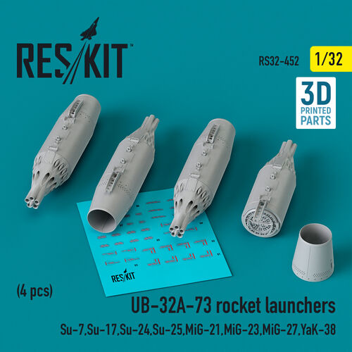 RES/KIT 32-0452 UB-32A-73 Rocket Launchers (4pcs) (Su-7, Su-17, Su-24, Su-25, MiG-21, MiG-23, MiG-27, YaK-38) (3D Printed)