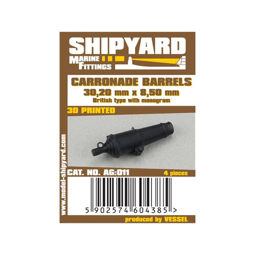 ShipYard AG011 Carronade Barrels 30,2mm x 8,5mm - British Type With Monogram (10pcs)