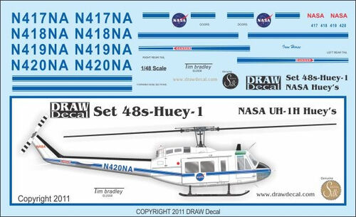 Draw Decal 48-HUEY-01 Bell UH-1 H Huey - NASA Decals