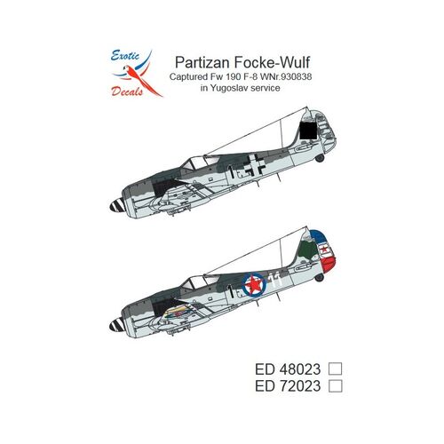 Exotic Decals 48023 Partizan Foce-Wulf Captured Fw 190 F-8 WNr.930838 In Yugoslav Service