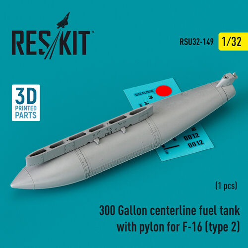 RES/KIT U32-0149 300 Gallon Centerline Fuel Tank With Pylon For F-16 (Type 2) (1pc) (3D Printed)