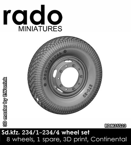 Rado Miniatures 35S23 Sd.Kfz. 234/1-234/4 Wheel Set, (8 Wheels, 1 Spare, Continental)