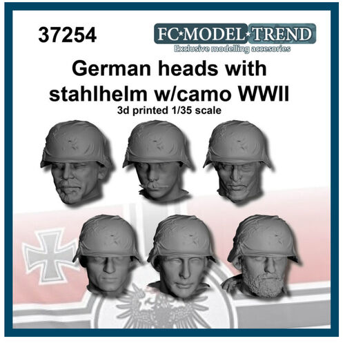 FC ModelTrend 37254 German WWII Soldier Heads with Stahlhelm w/Camoufalge (3D-printed)
