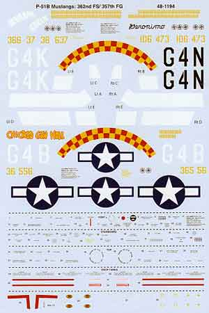 Microscale 481194 North American P-51 B Mustangs - 362 FS/357 FG 1944 (3 schemes)