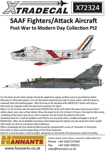 Xtradecal 72324 SAAF Fighters/Attack Aircraft Post War to Modern Day Collection Part 2 (11 schemes)
