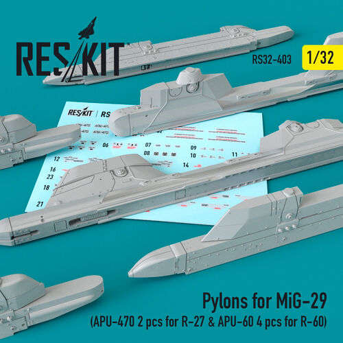 RES/KIT 32-0403 Pylons for MiG-29 APU-470 2 pcs for R-27 and APU-60 4 pcs for R-60