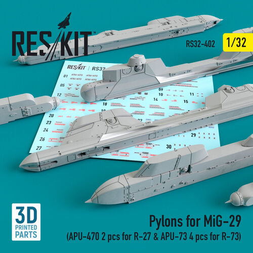 RES/KIT 32-0402 Pylons for MiG-29 APU-470 2 pcs for R-27 and APU-73 4 pcs for R-73