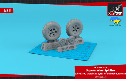 Armory Models Group AW32408 Supermarine Spitfire wheels w/ weighted tyres of diamond pattern & 5-spoke hubs