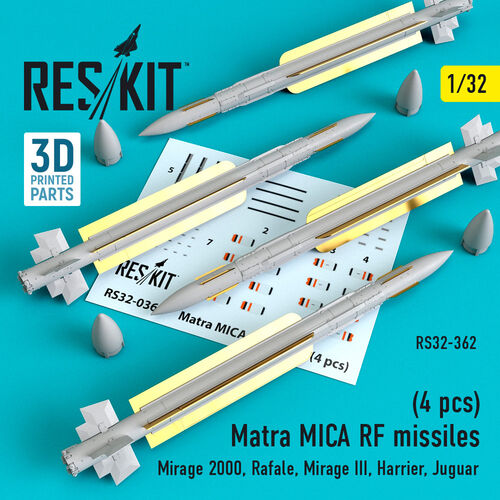 DISCONTINUED RES/KIT 32-0362 Matra MICA RF missiles (4 pcs) (Mirage 2000, Rafale, Mirage III, Harrier, Jaguar)
