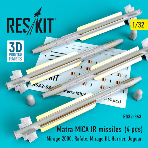 DISCONTINUED RES/KIT 32-0363 Matra MICA IR missiles (4 pcs) (Mirage 2000, Rafale, Mirage III, Harrier, Jaguar)