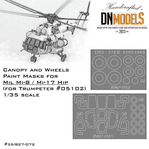 DN Models 35-827-072 Paint Masks For Mil Mi-8/Mi-17 Hip Helicopter - Canopy And Wheels