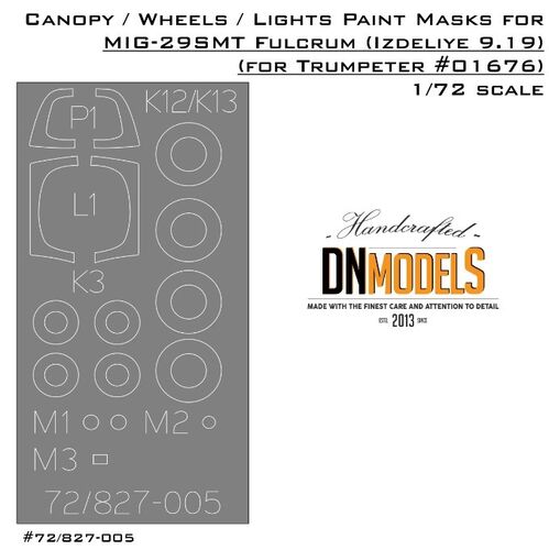 DN Models 72-827-005 Canopy, Wheels And Lights Paint Masks For MiG-29SMT (9-19)
