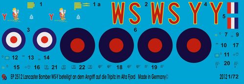 Peddinghaus-Decals 2512 Lancaster Bomber WS-Y Tock Part In The Attack On The Tirpitz 1944