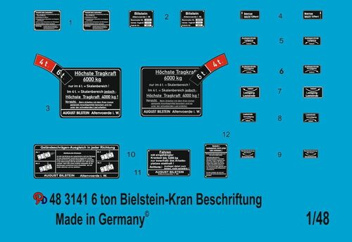 Peddinghaus-Decals 3141 Labeling For 6 Ton Bilstein Kran Type G 07.04