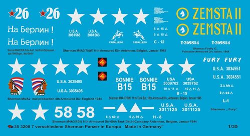 Peddinghaus-Decals 3208 7 Different Sherman Tanks In Europa