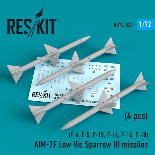 DISCONTINUED RES/KIT 72-0323 AIM-7F Low Vis Sparrow III missiles 4pcs F-4, F-5, F-15, F-16, F-14, F-18