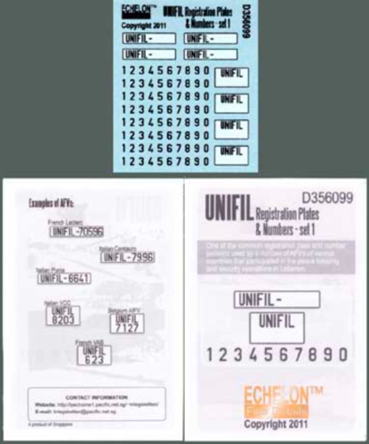 Echelon Fine Details D356099 UNIFIL Registration Plates and Numbers - Set 1