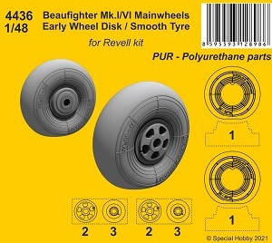 CMK K4436 Beaufighter Mk.I/VI Mainwheels Early Wheel Disk / Smooth Tyre (for Revell kit)