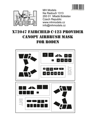 MH Models X72047 Fairchild C-123 Provider Canopy Airbrush Mask For Roden