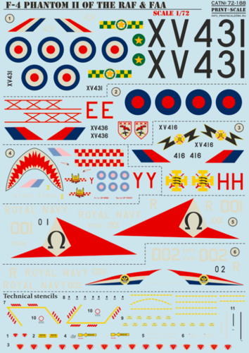 Print Scale 72-188 F-4 PHANTOM II of the RAF & FAA In the complete set 1,5 sheets