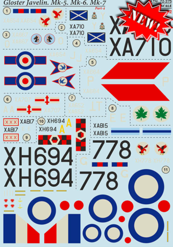 Print Scale 72-375 Gloster Javelin Mk.5, Mk.6, Mk.7. Part 4. In the complete set 1,5 sheets