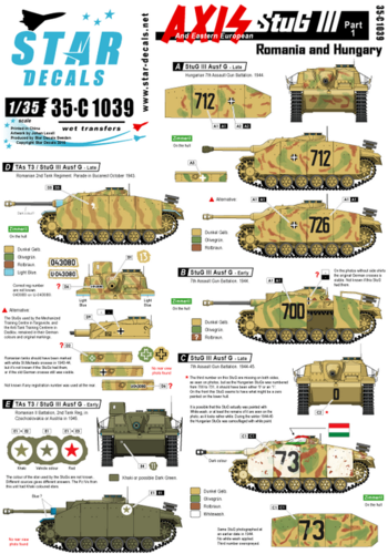 Star-Decals 35-C1039 Axis/Eastern Europe StuG III # 1. Romania and Hungary.