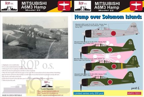 Ropos Models MNFDL72011 Mitsubishi A6M3 Hamp Model 22 - Hamp over Solomom Islands