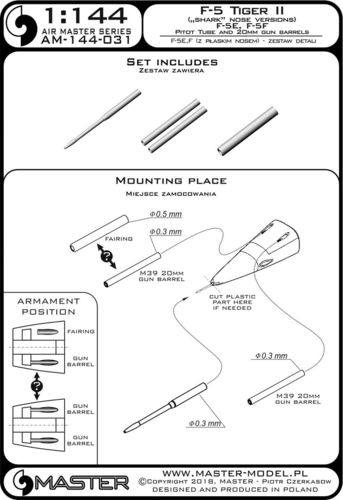Master AM-144-031 F-5 Tiger II "Freedom Fighter" (shark nose versions) - F-5 E, F - Pitot Tube and 20mm gun barrels
