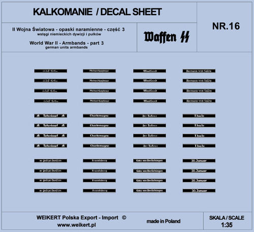 Weikert Decals DEC216 Opaski naramienne - wstęgi niemieckich dywizji i pułków ver.1 - vol.16