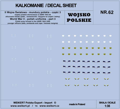 Weikert Decals DEC262 Mundury polskie - patki, naramienniki, insygnia na czapki i hełmy - cześć 3 - vol.62