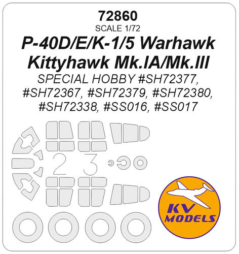 KV Models 72860 Curtiss P-40 D/E/K-1/5 Warhawk and Kittyhawk Mk.IA/Mk.III - Mask Set (for Special Hobby Kits)
