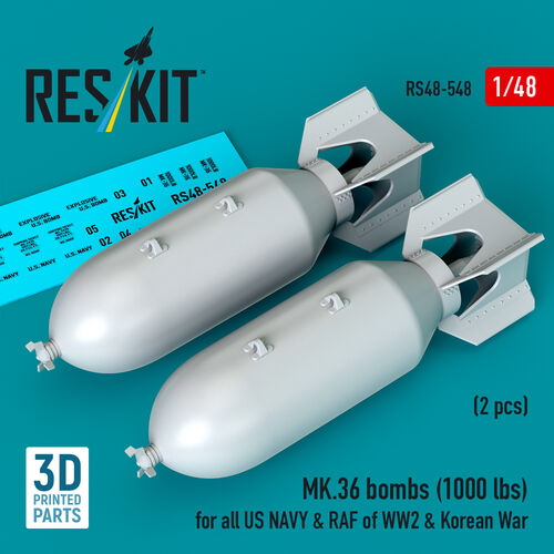 RES/KIT 48-0548 MK.36 Bombs (1000 lbs) For All US Navy & RAF Of WW2 & Korean War (2pcs) (3D Printed)