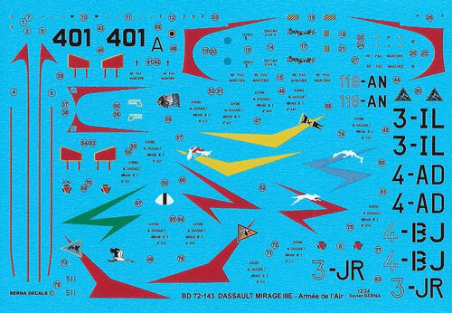 Berna Decals 72143 Dassault Mirage III E - Armee de l'Air in natural metal (6 schemes)