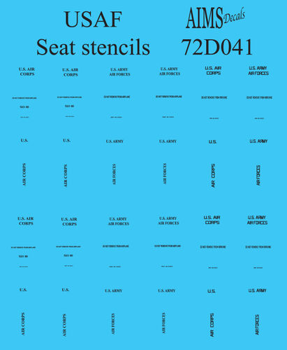 Aims 72D041 USAF Seat Stencils - Use Lower Pack Stencils Only on Bombers