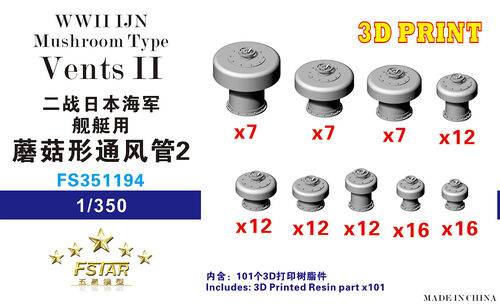 Five Star Model 351194 IJN WWII Mushroom Type Vents II - 3D Printed