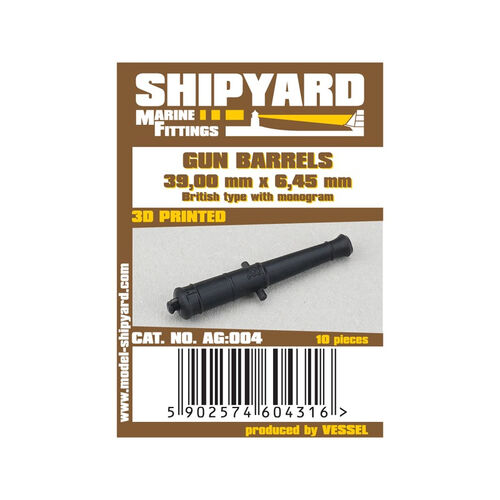 ShipYard AG004 Gun Barrels 39mm x 6,45mm - British Type With Monogram (10pcs)