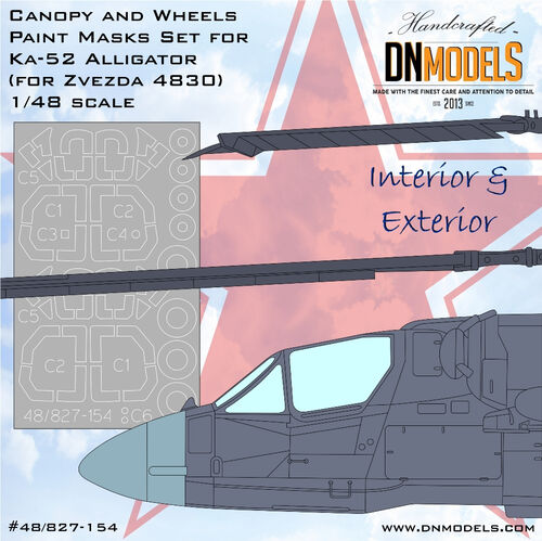 DN Models 48-827-154 Ka-52 Alligator Canopy And Wheels Paint Masks Set (For Zvezda 4830)