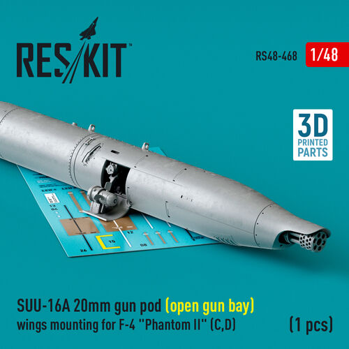 RES/KIT 48-0468 SUU-16A 20mm Gun Pod (Open Gun Bay) Wings Mounting For F-4 'Phantom II' (C, D) (1pc) (3D Printed)