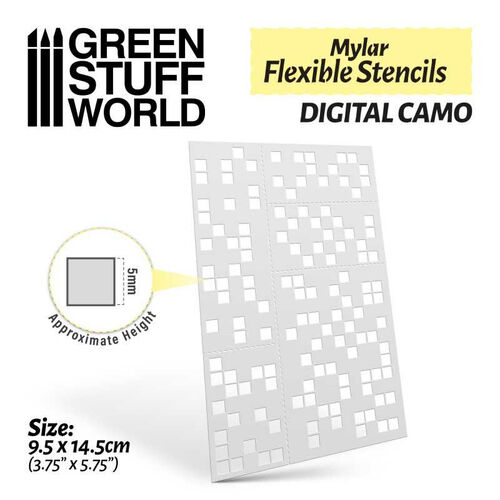 Green Stuff World 3678 Mylar Flexible Stencils - Digital Camo (5mm)