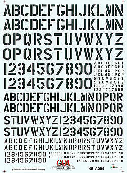CAM 48A04 Stencil Letters and Numbers - 4 sizes black