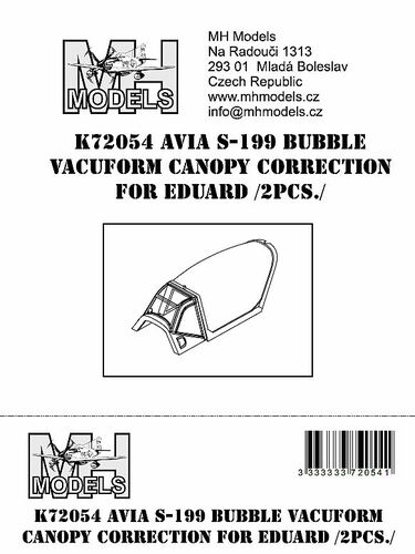 MH Models K72054 Avia S-199 Bubble vacuform canopy correction set for Eduard closed version 2pcs.