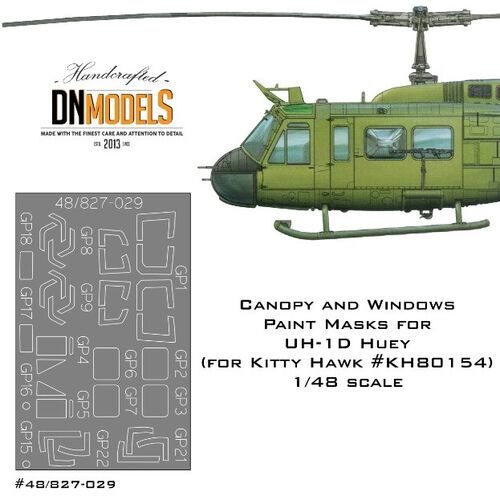 DN Models 48-827-029 Paint Masks For UH-1D Huey Helicopter - Canopy And Windows